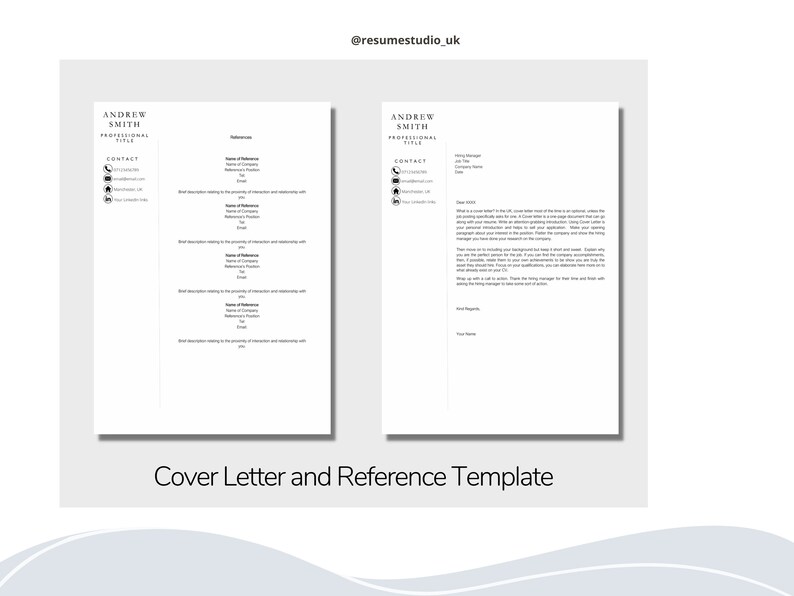2 Page Professional Clean Resume| Template Cover Letter and References ...
