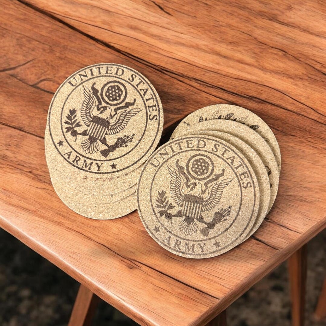 Engraved US Military Logo Cork Coasters – Set 4 – Army, Navy, Air Force ...