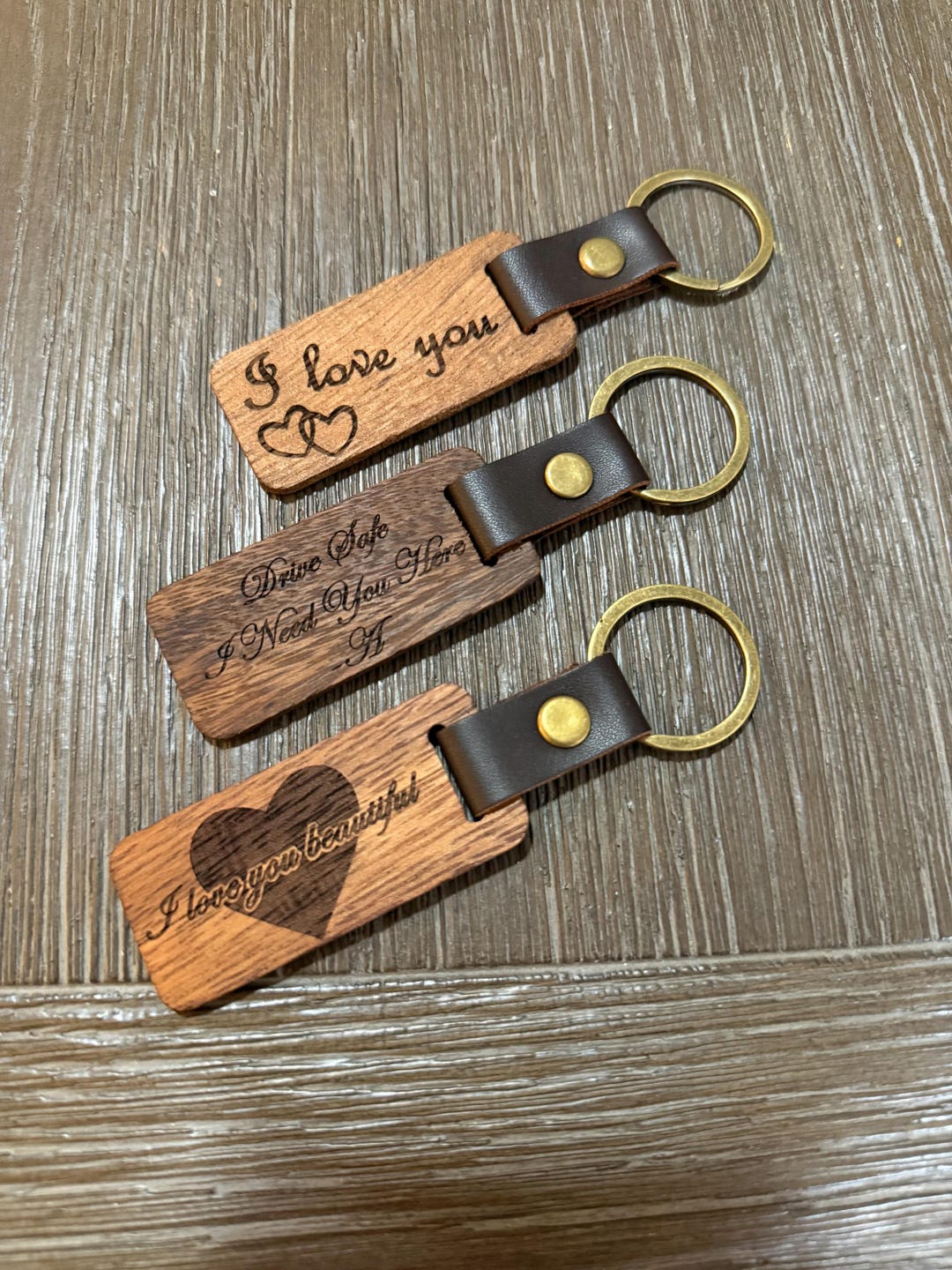 Customizable Wooden Keychains With Leather Strap Great Gift for ...
