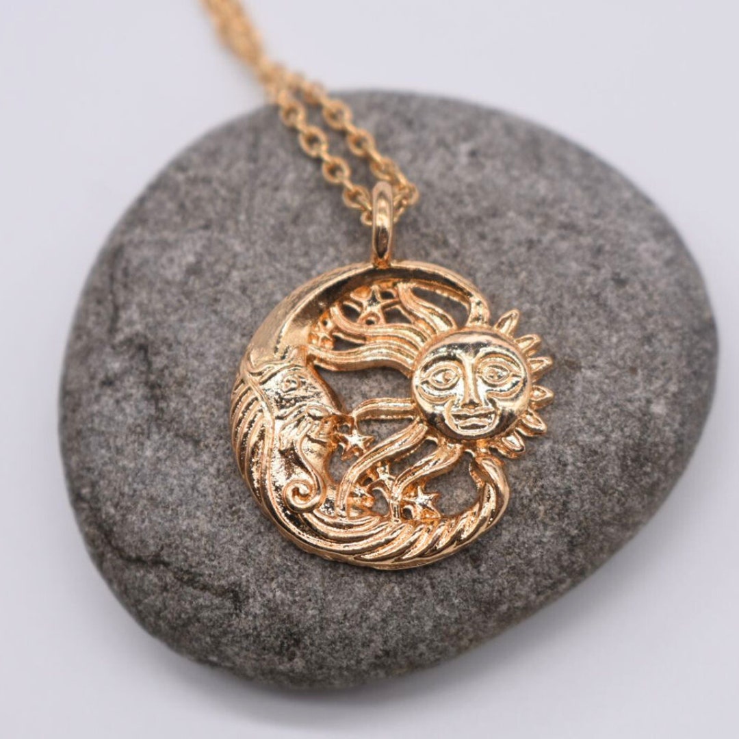 SUN MOON NECKLACE Sun and Moon Gold Necklace, Celestial Necklace, Sun Moon Yin Yang Necklace ...