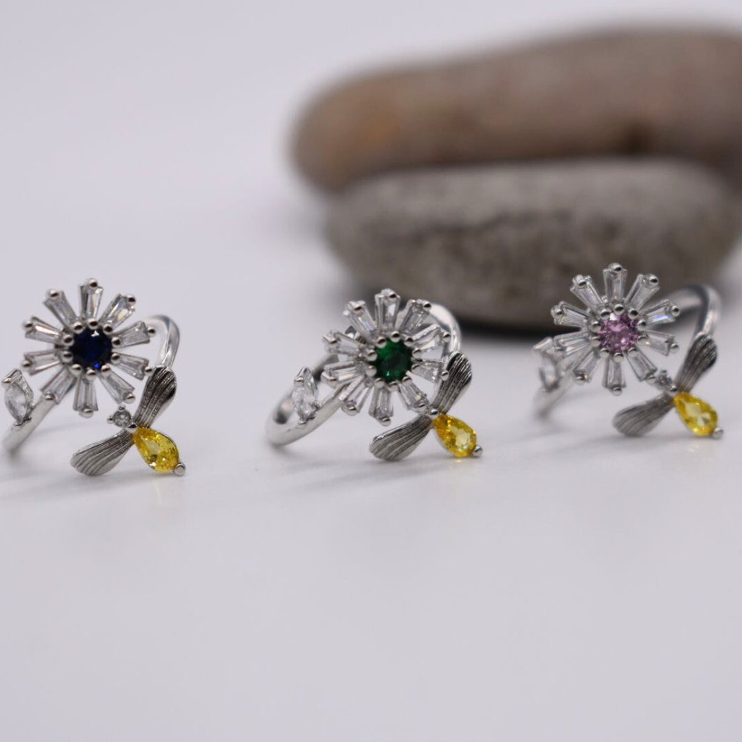 FLOWER SPINNING RING Sterling Silver Calming Ring, Adjustable Fidget ...