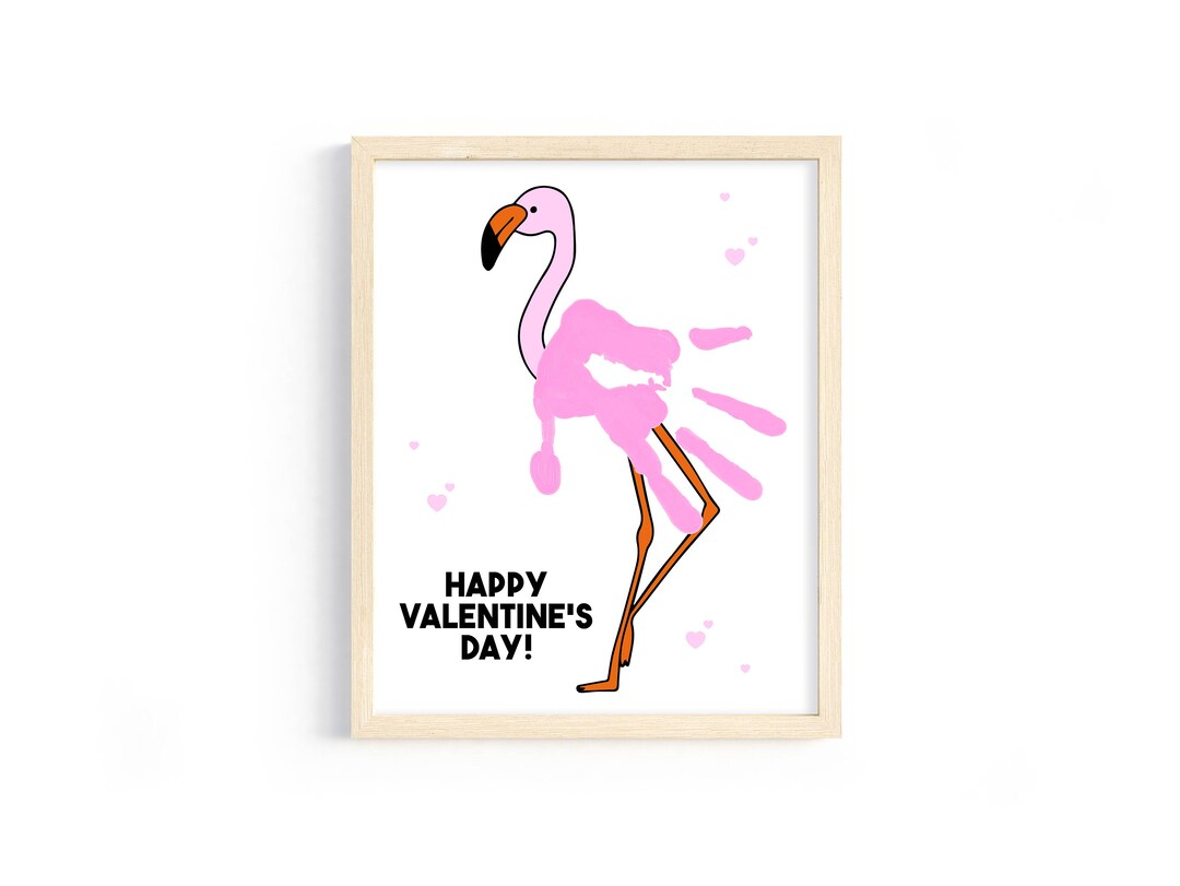 Flamingo Valentine's Day Handprint Art, Instant Download Handprint Art ...