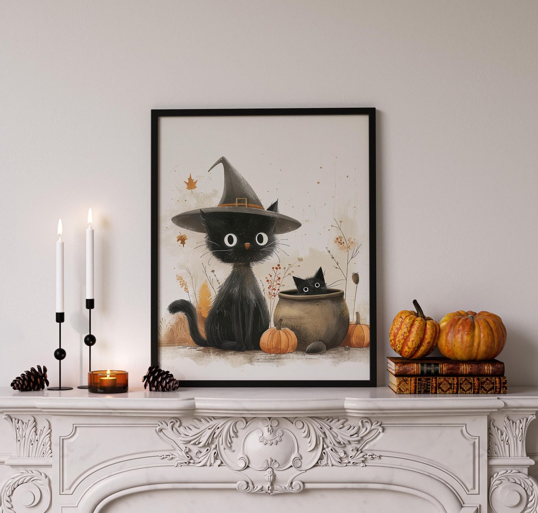 PRINTABLE Halloween Black Cat Art Print for Fall Poster for Office ...