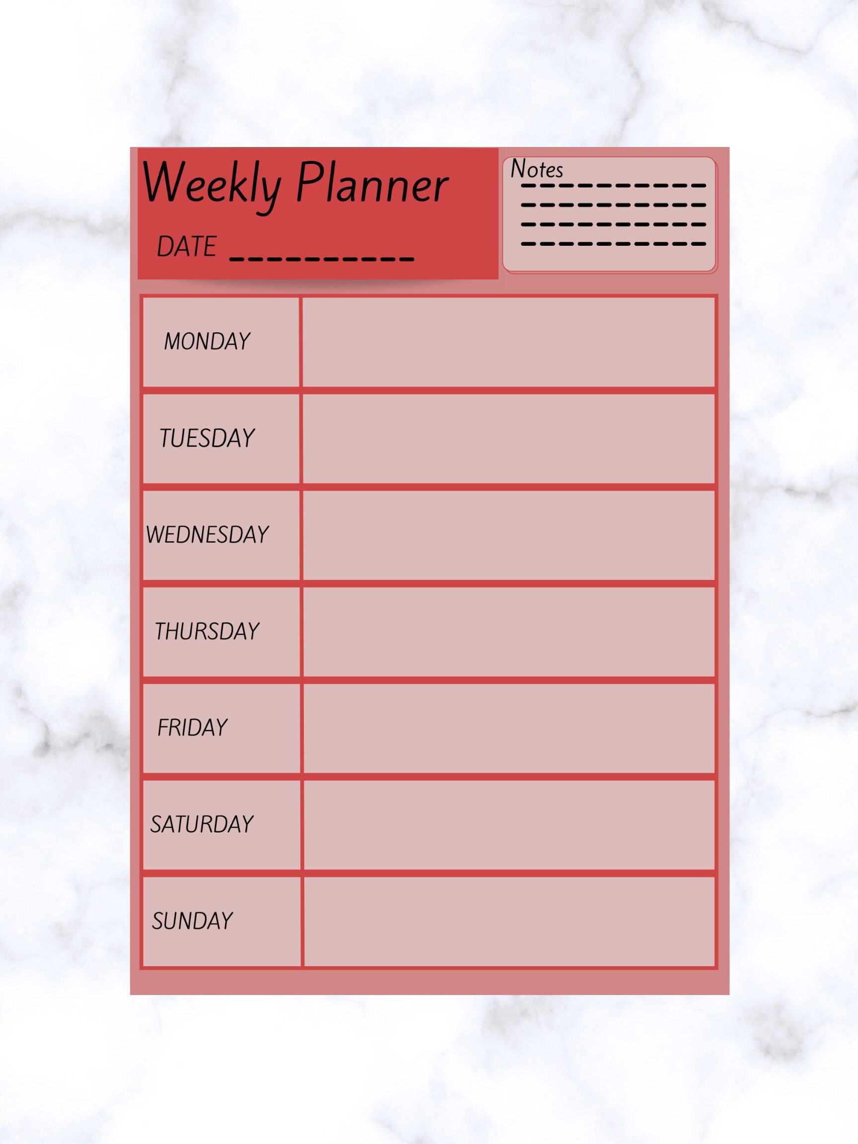 Weekly Planner Organization Chart Agenda Notes - Etsy
