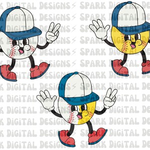 Retro Baseball and Softball and Half and Half Mascots Png, Softball PNG ...