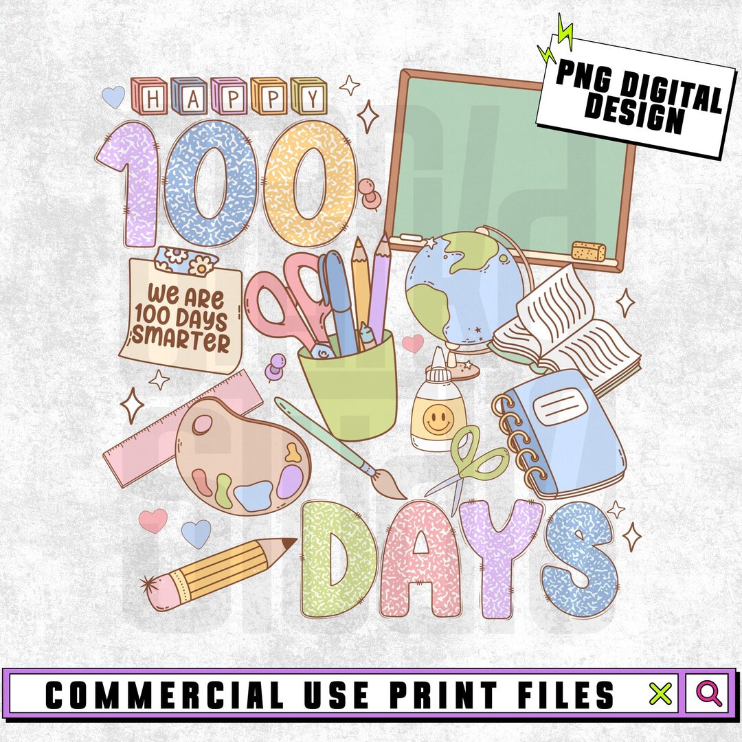 Happy 100th Day of School Png, Retro Rainbow 100 Day of School Day Png ...