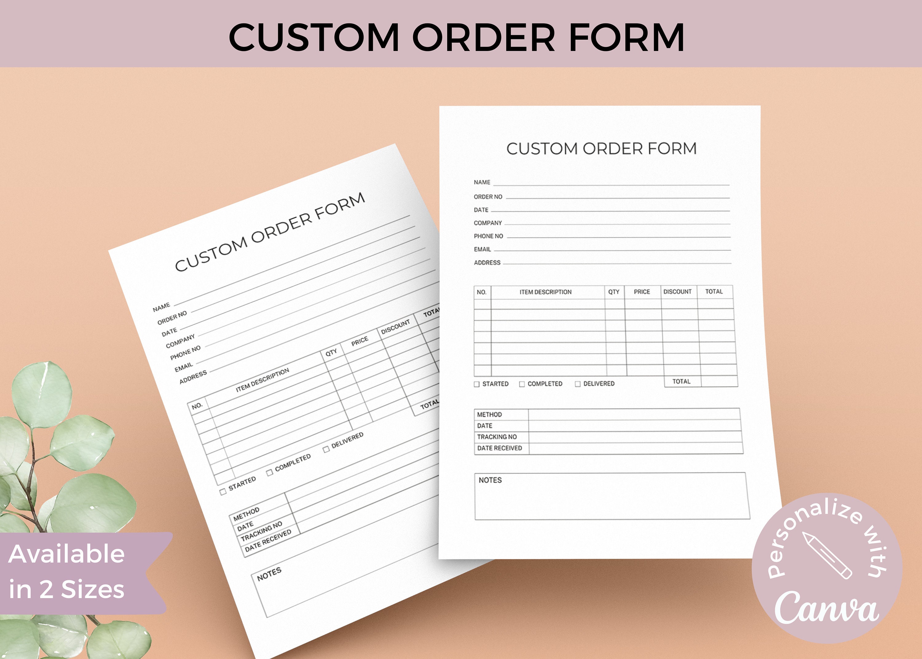 Printable Custom Order Form Template for Small Business Custom - Etsy