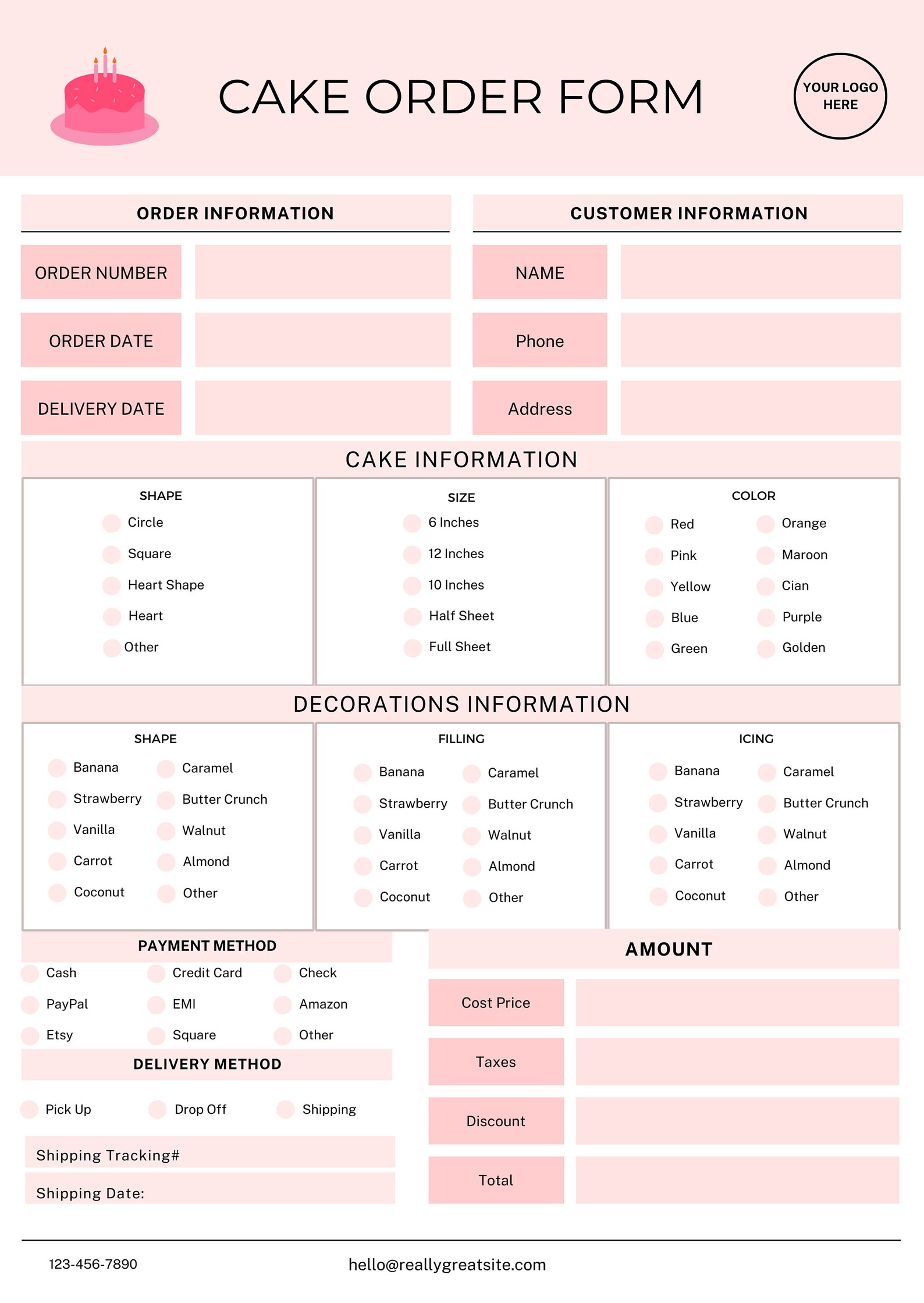 Cake Order Form for Small Business Custom Cake Order Form for Business ...