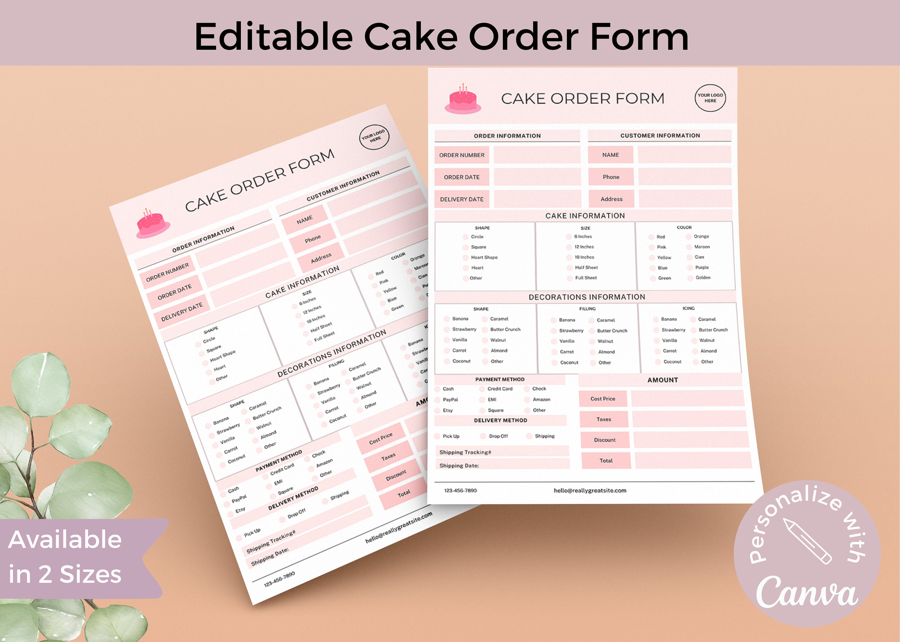 Cake Order Form for Small Business Custom Cake Order Form for Business ...