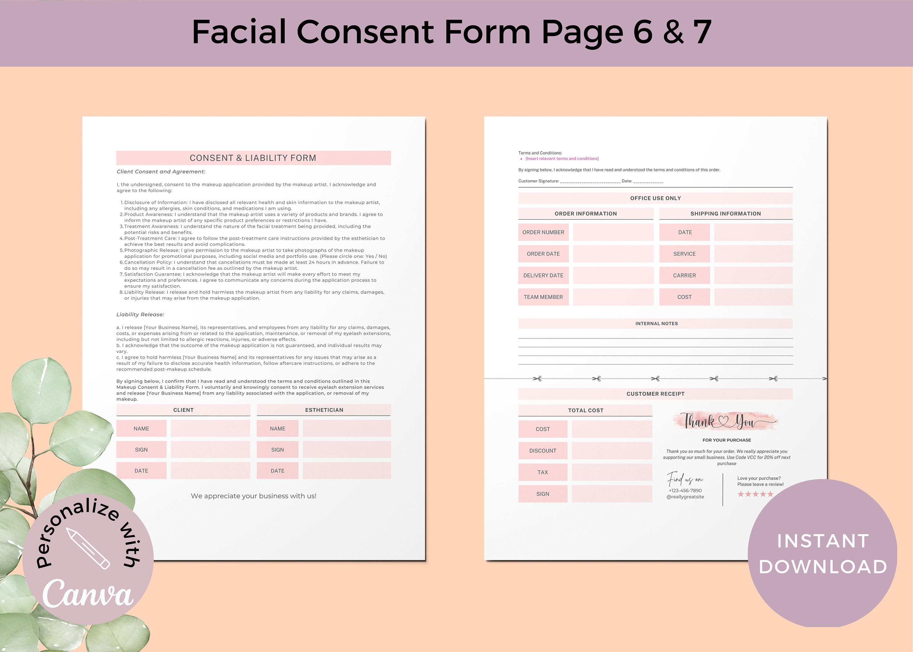 Facial Consent Form for New Client Intake Form for Facial Esthetician ...