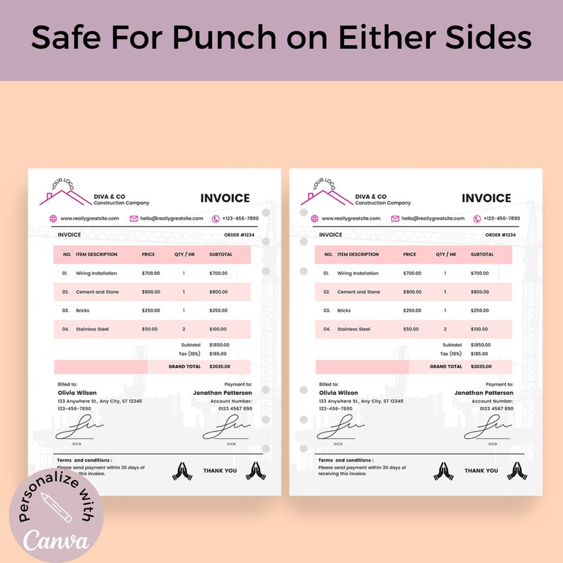 Construction Invoice Template for Business Generic Invoice Form ...