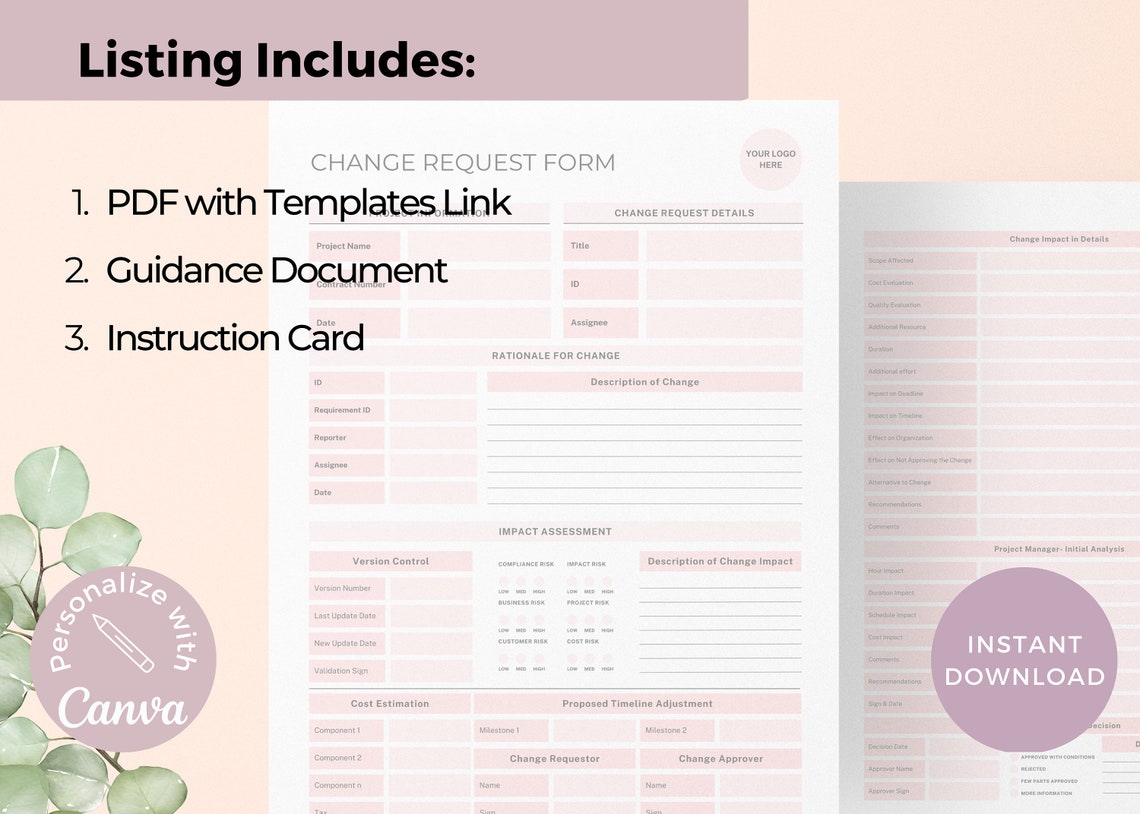 Change Request Order Form Template for Project Management Change ...