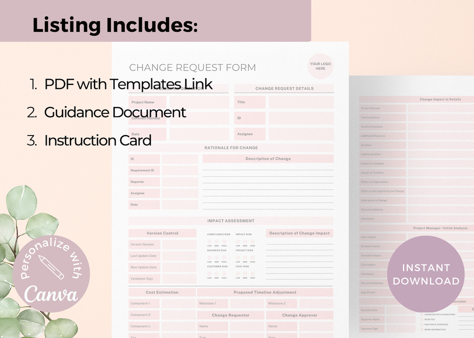 Change Request Order Form Template for Project Management Change ...