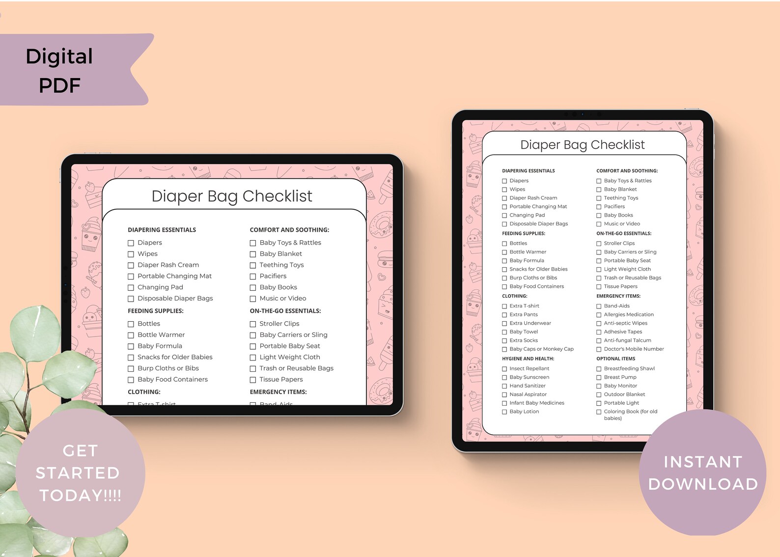 Printable Diaper Bag Checklist Digital Diaper Bag Checklist for New ...