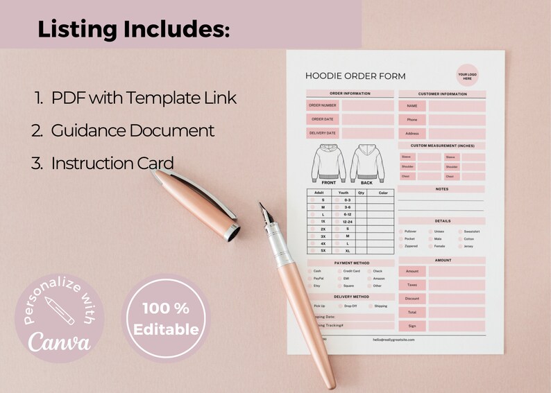Hoodie Order Form Editable Hoodie Order Form Template Printable Custom ...
