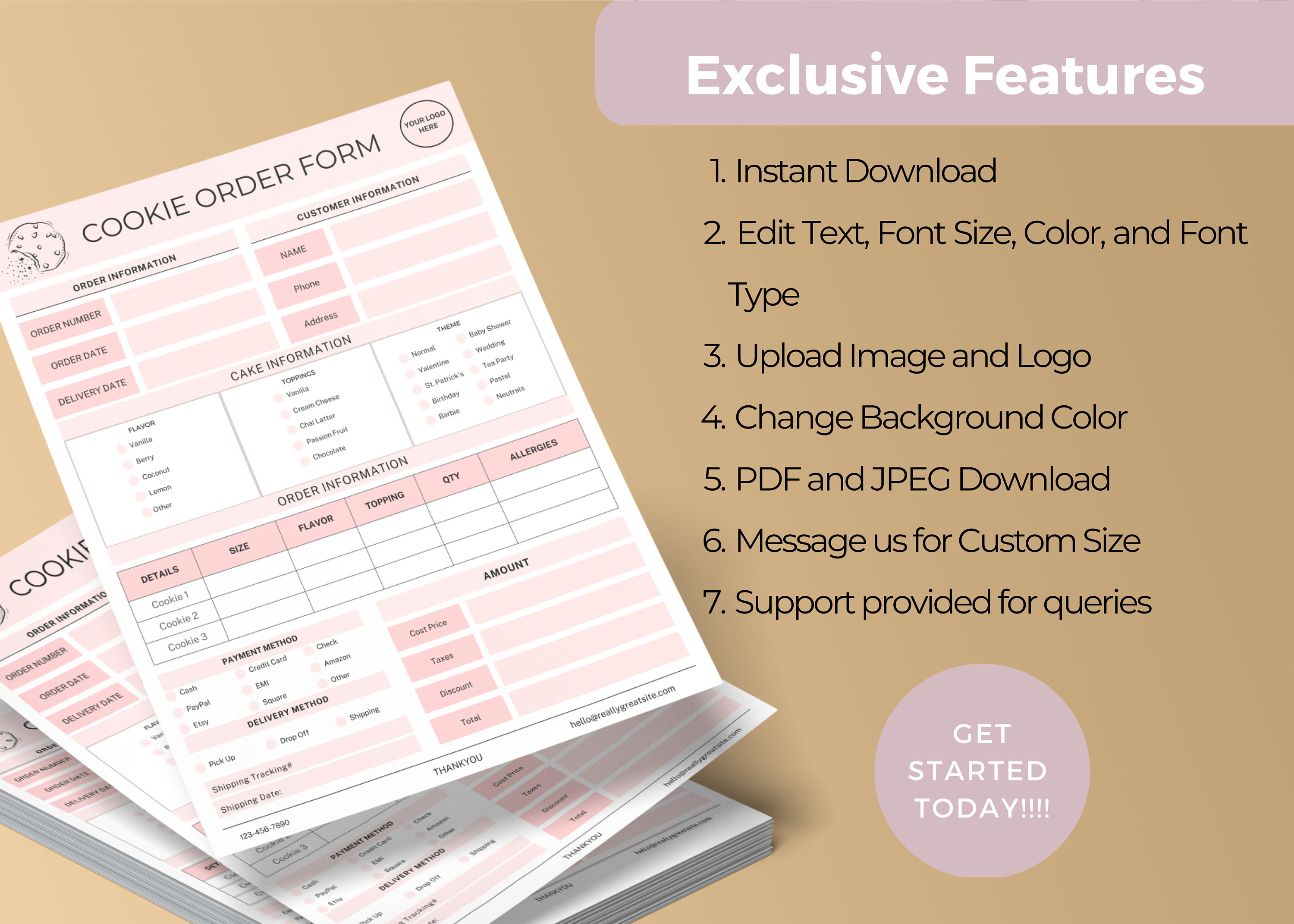 Cookie Order Form Template | Bakery Order Form Template | Small ...