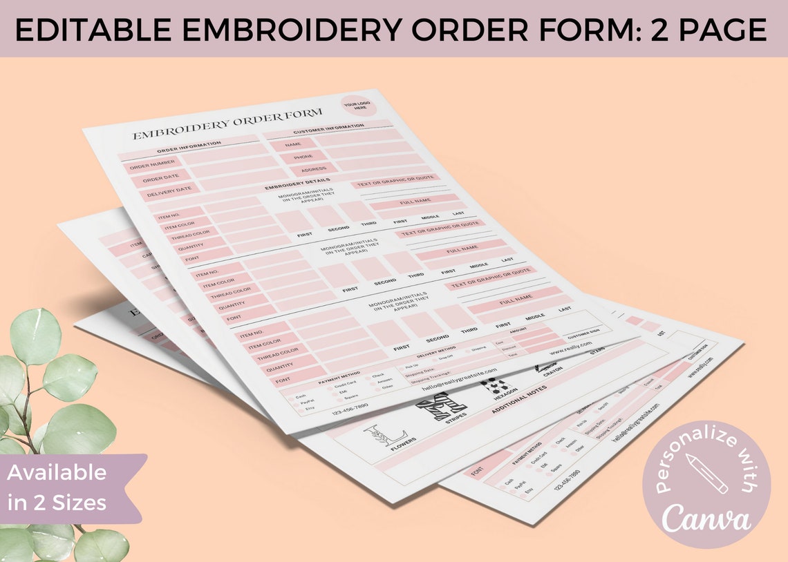 Editable Embroidery Order Form Template for Embroidery Business Order ...