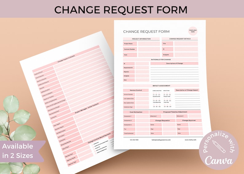 Change Request Order Form Template for Project Management Change ...