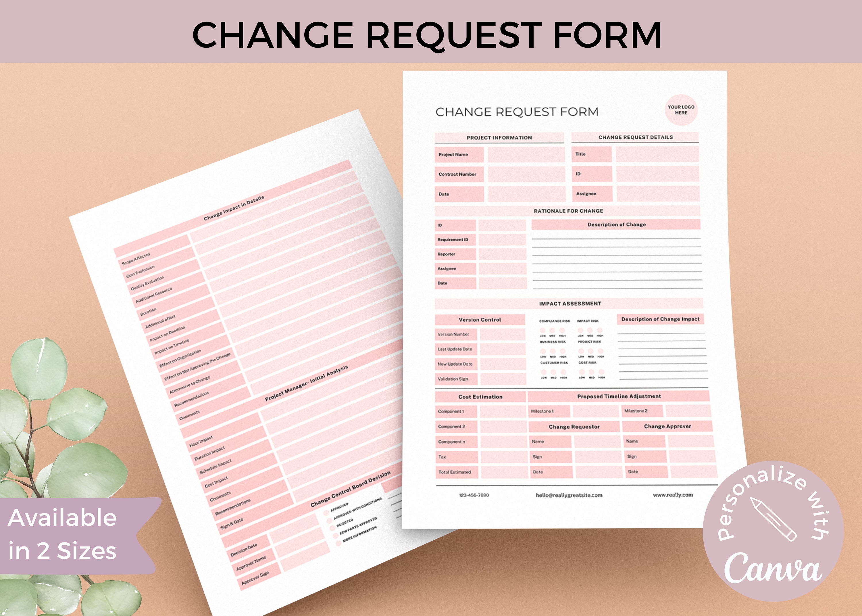 Change Request Order Form Template for Project Management Change ...