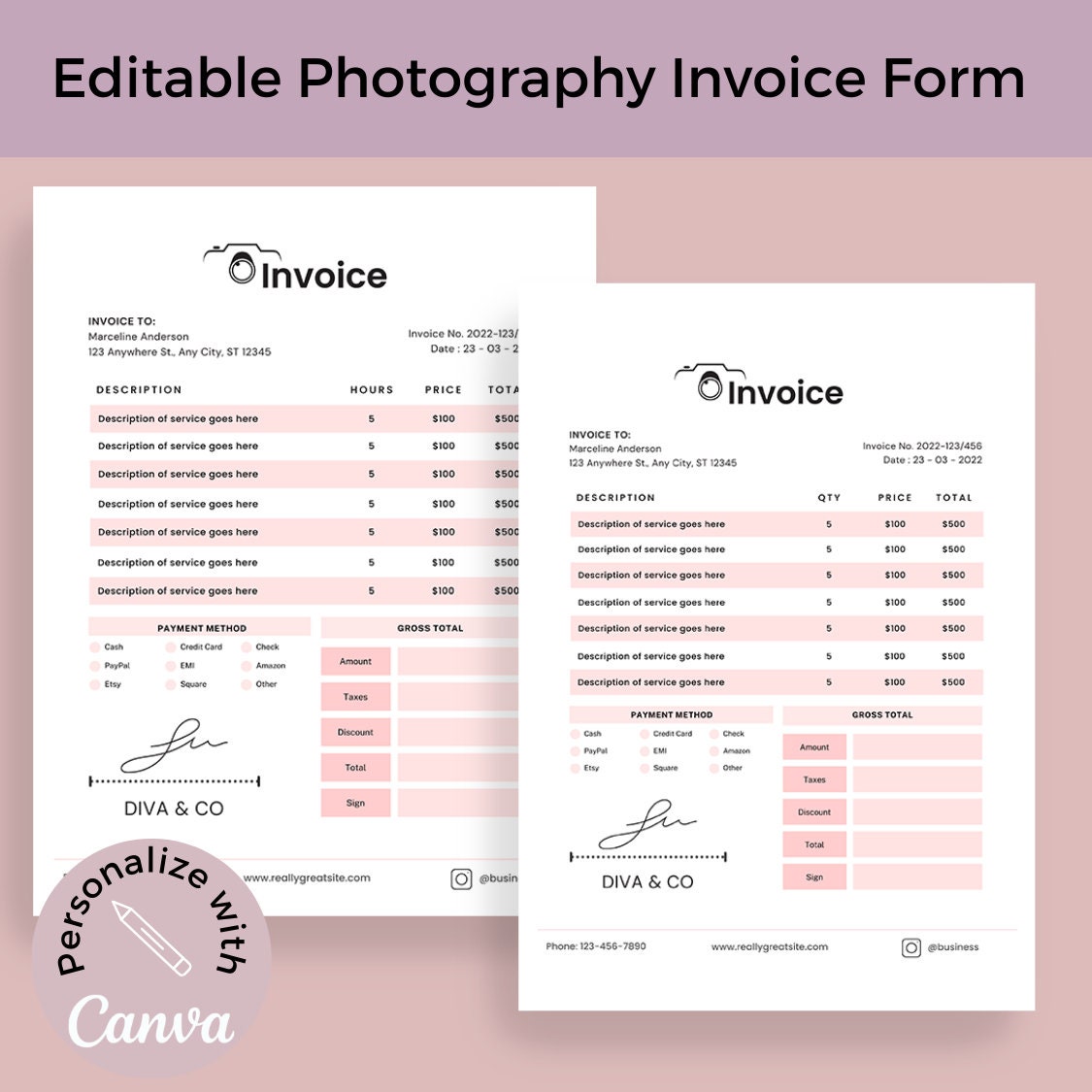 Photography Invoice Template for Small Business Photographer Invoice ...