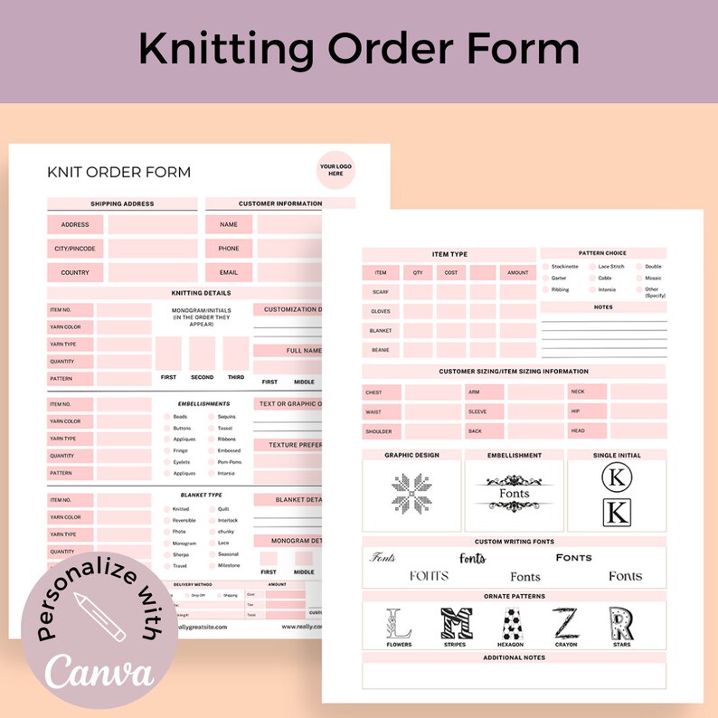 3 Page Editable Knitting Order Form Template for Knitting Business ...