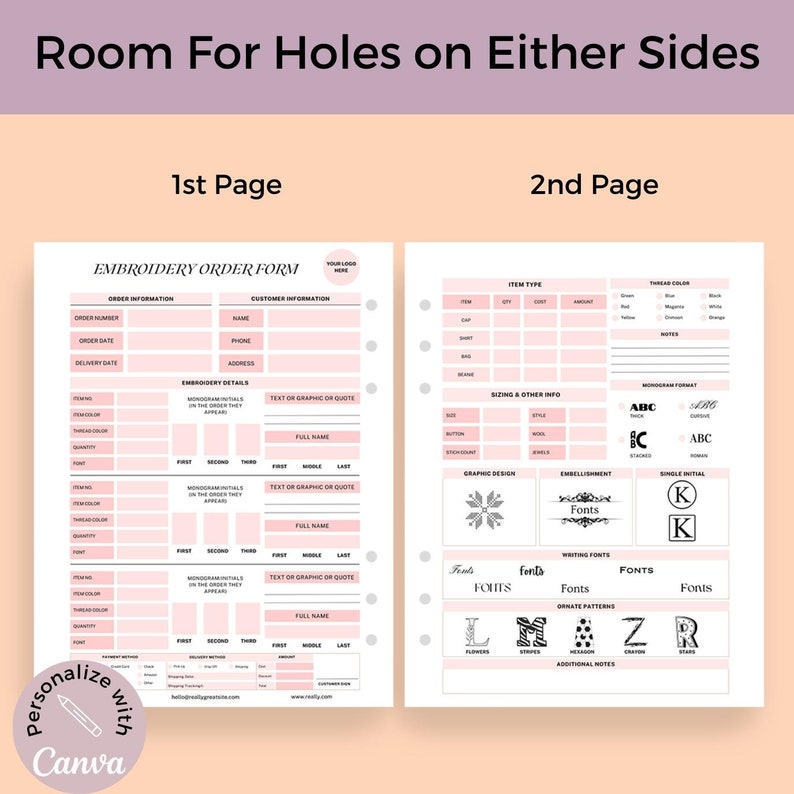Editable Embroidery Order Form Template for Embroidery Business Order ...