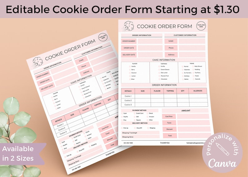 Cookie Order Form Template | Bakery Order Form Template | Small ...