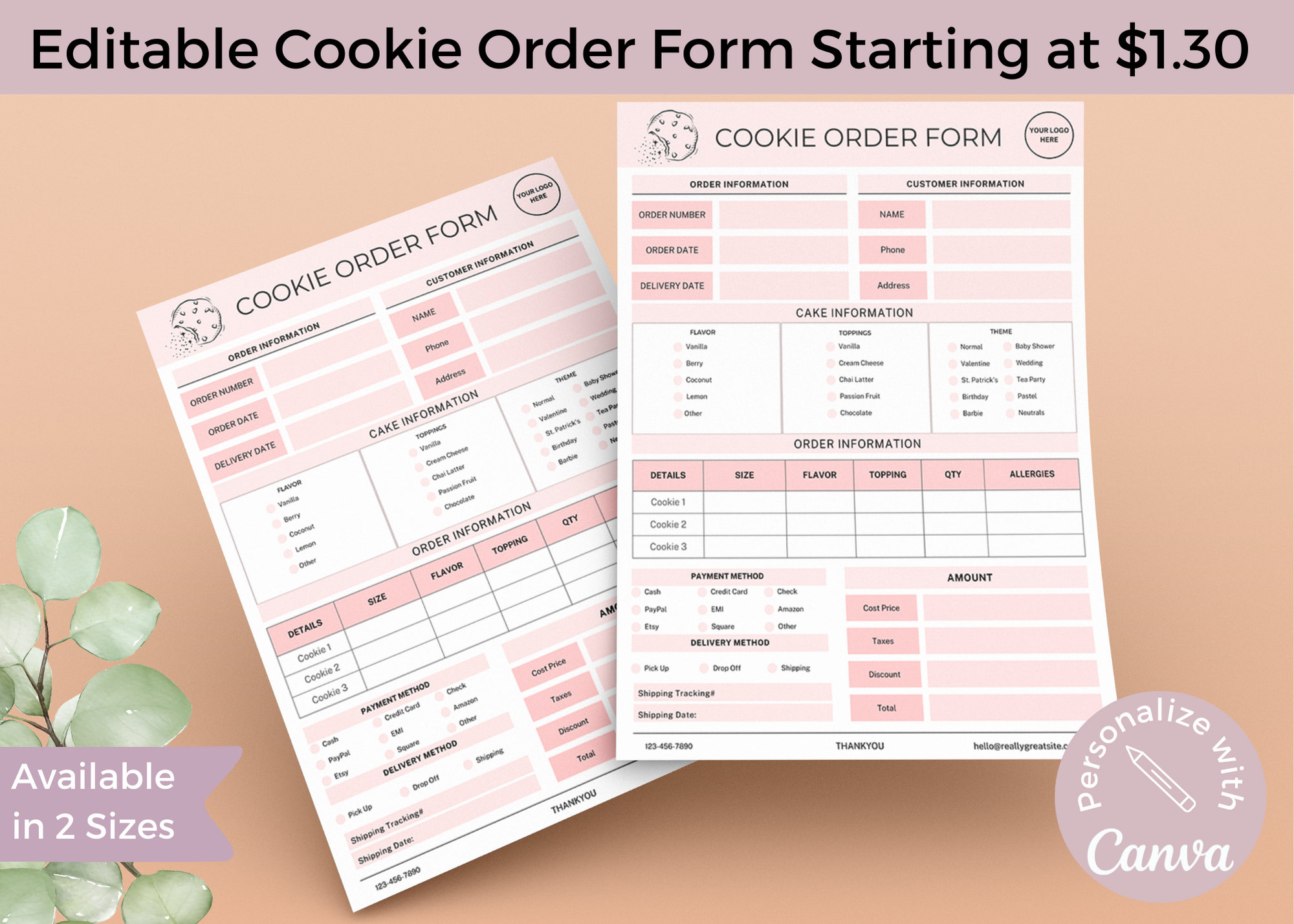 Cookie Order Form Template | Bakery Order Form Template | Small ...