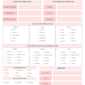 Cake Order Form for Small Business Custom Cake Order Form for Business ...