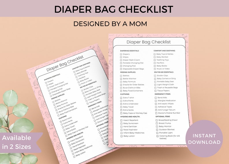 Printable Diaper Bag Checklist Digital Diaper Bag Checklist for New ...