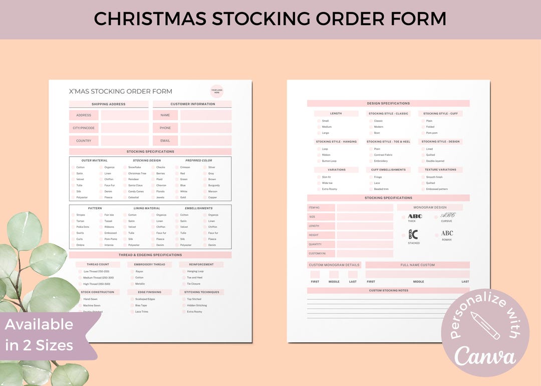 Editable Christmas Stocking Order Form Template for Stocking Business ...