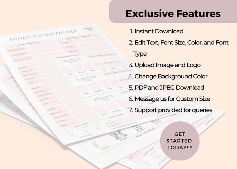 Editable Embroidery Order Form Template for Embroidery Business Order ...