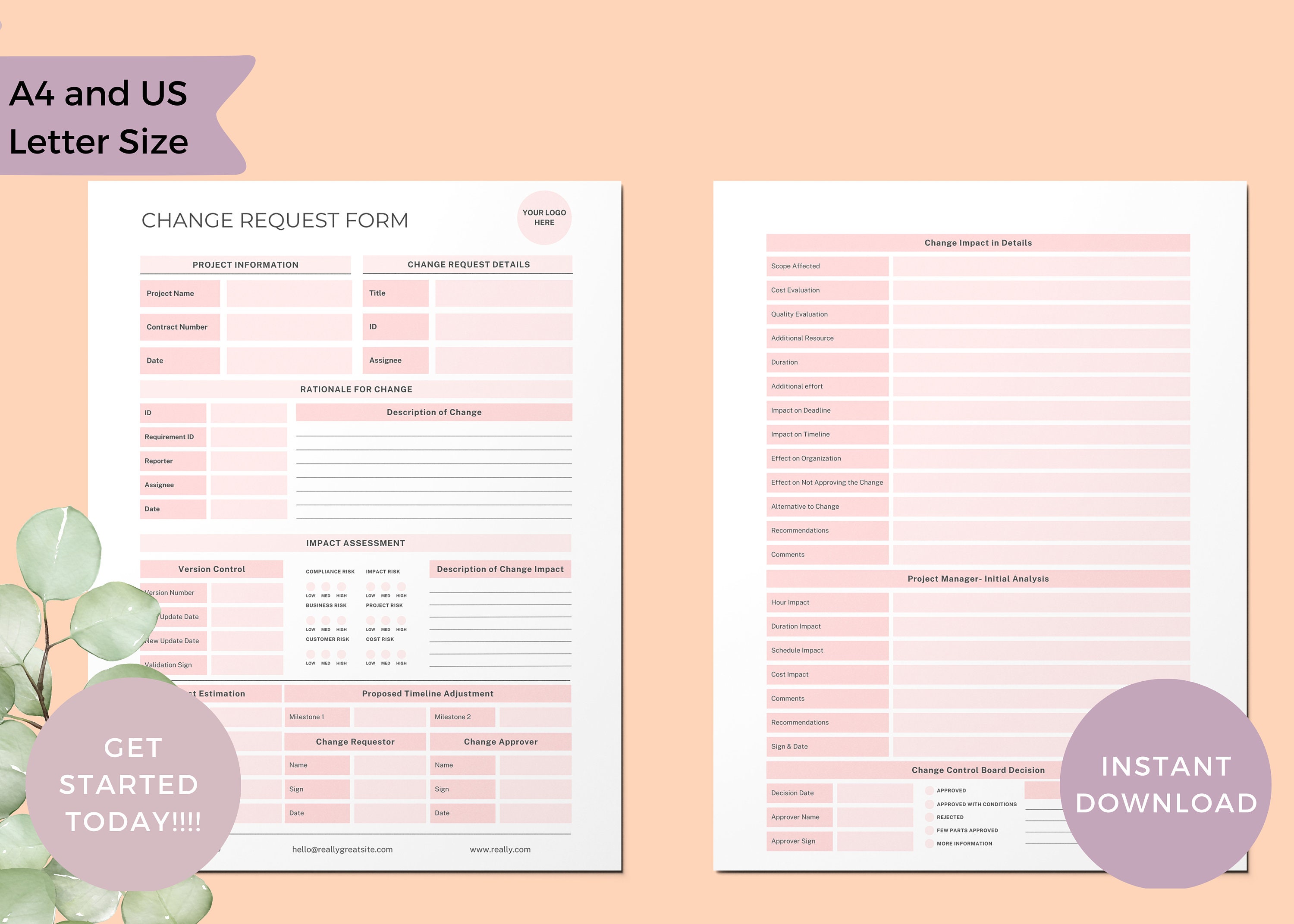 Change Request Order Form Template for Project Management Change ...