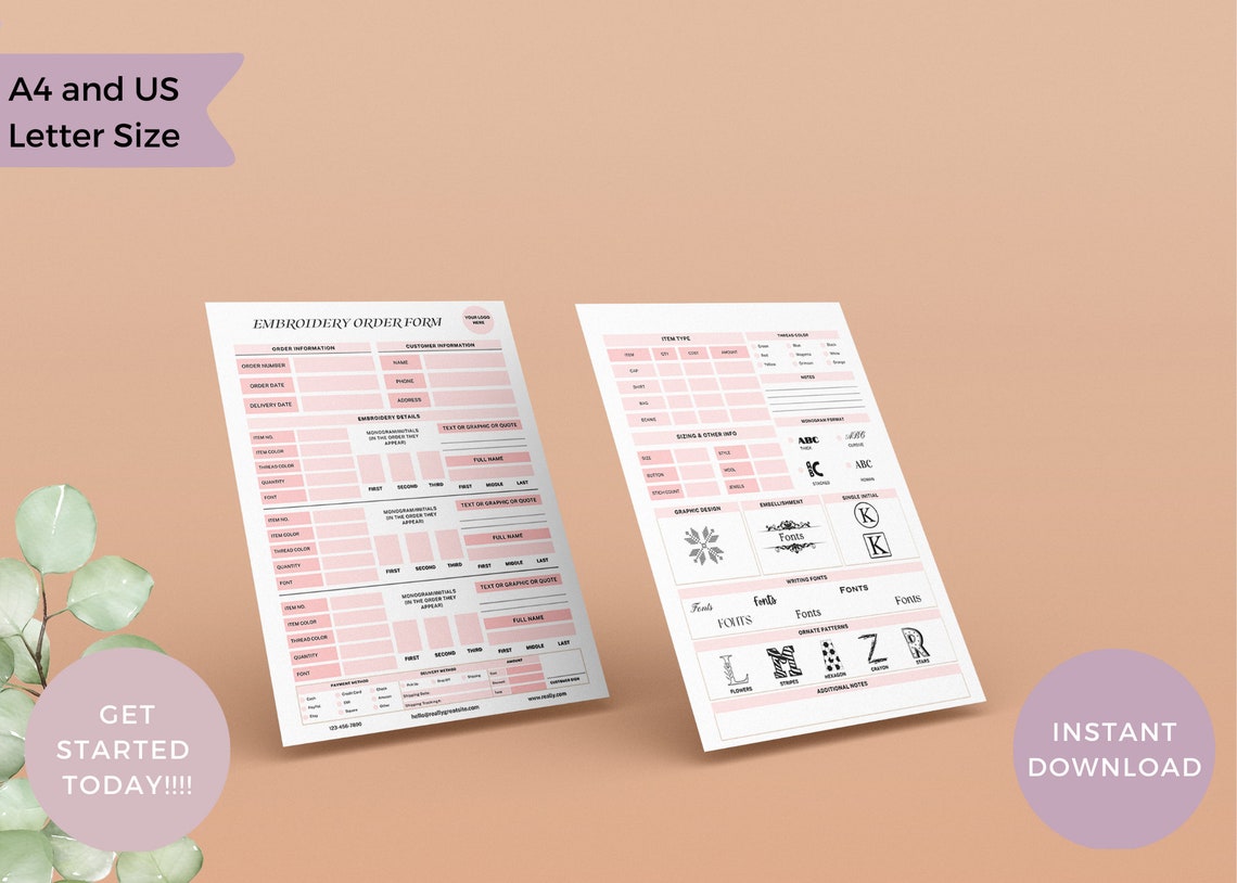 Editable Embroidery Order Form Template for Embroidery Business Order ...