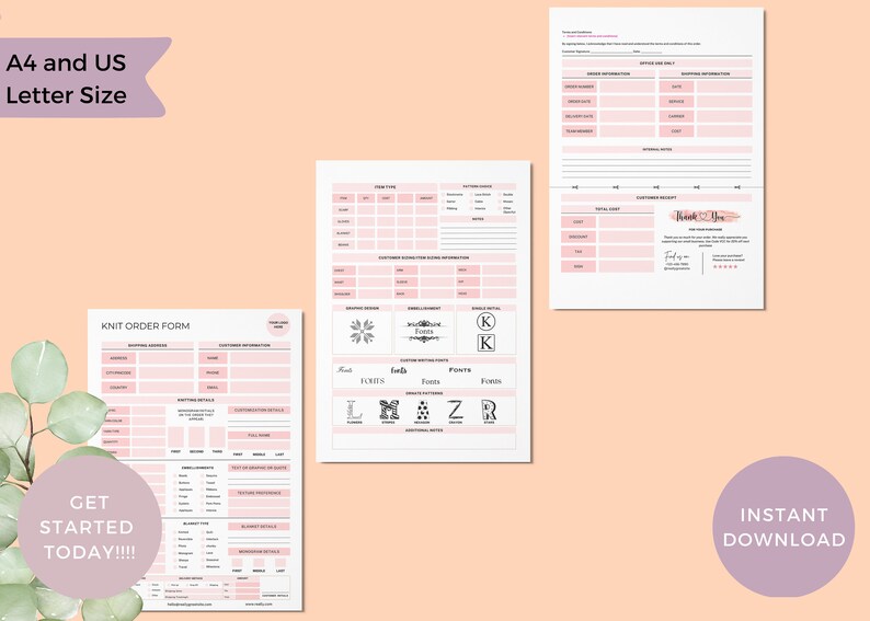 3 Page Editable Knitting Order Form Template for Knitting Business ...