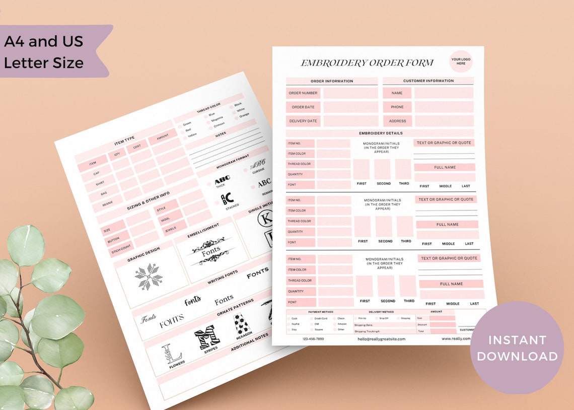 Editable Embroidery Order Form Template for Embroidery Business Order ...