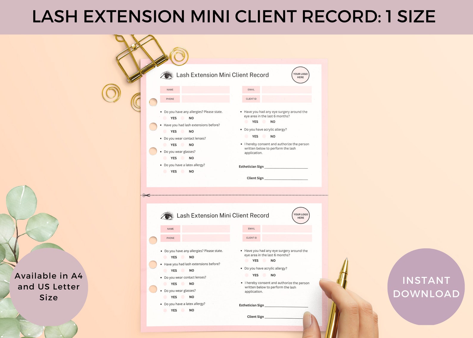 Eyelash Extension Forms Lash Extension Forms Esthetician Consultation ...