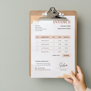 Watercolor Invoice Template Printable Invoice Custom Order - Etsy