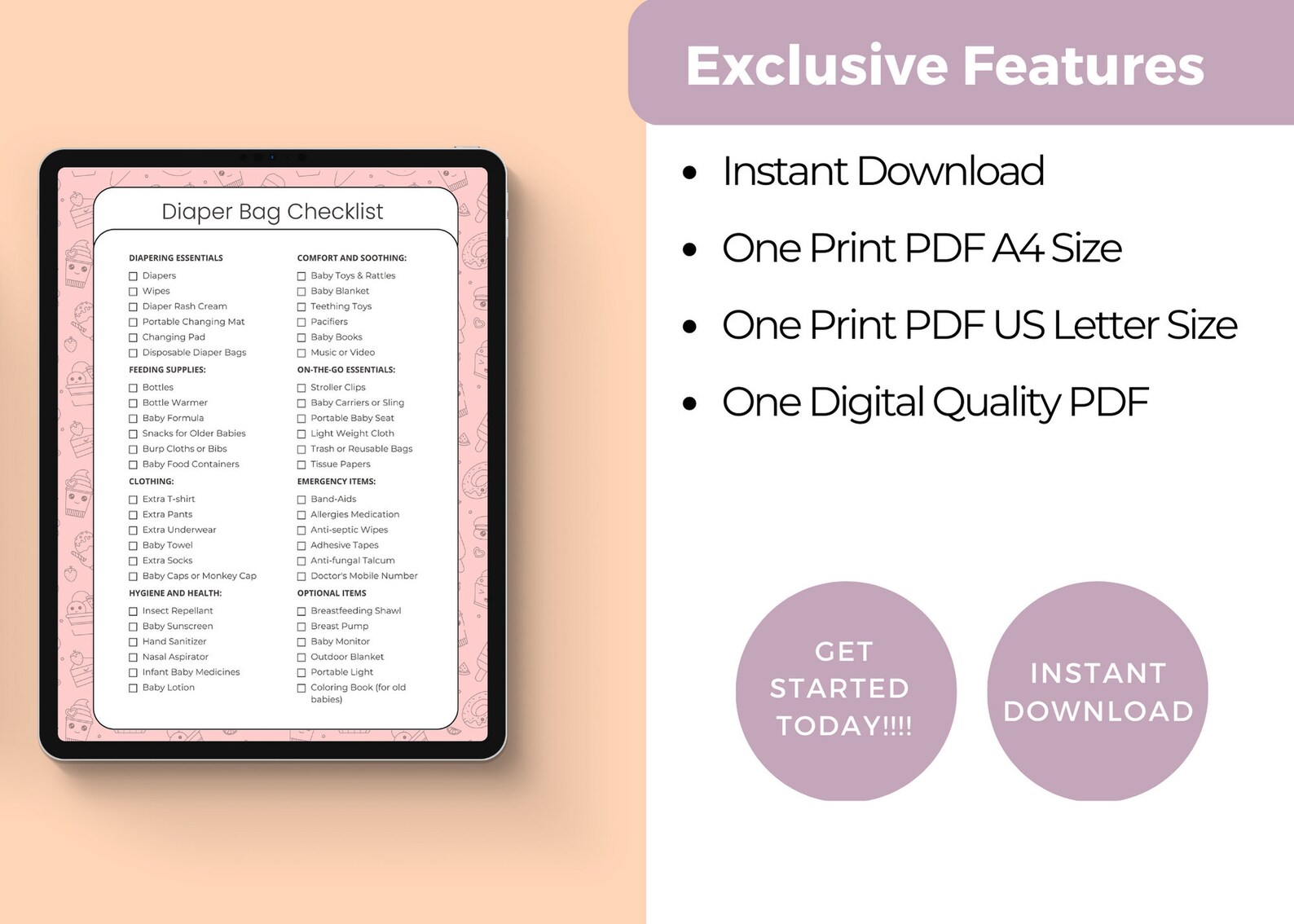 Printable Diaper Bag Checklist Digital Diaper Bag Checklist for New ...