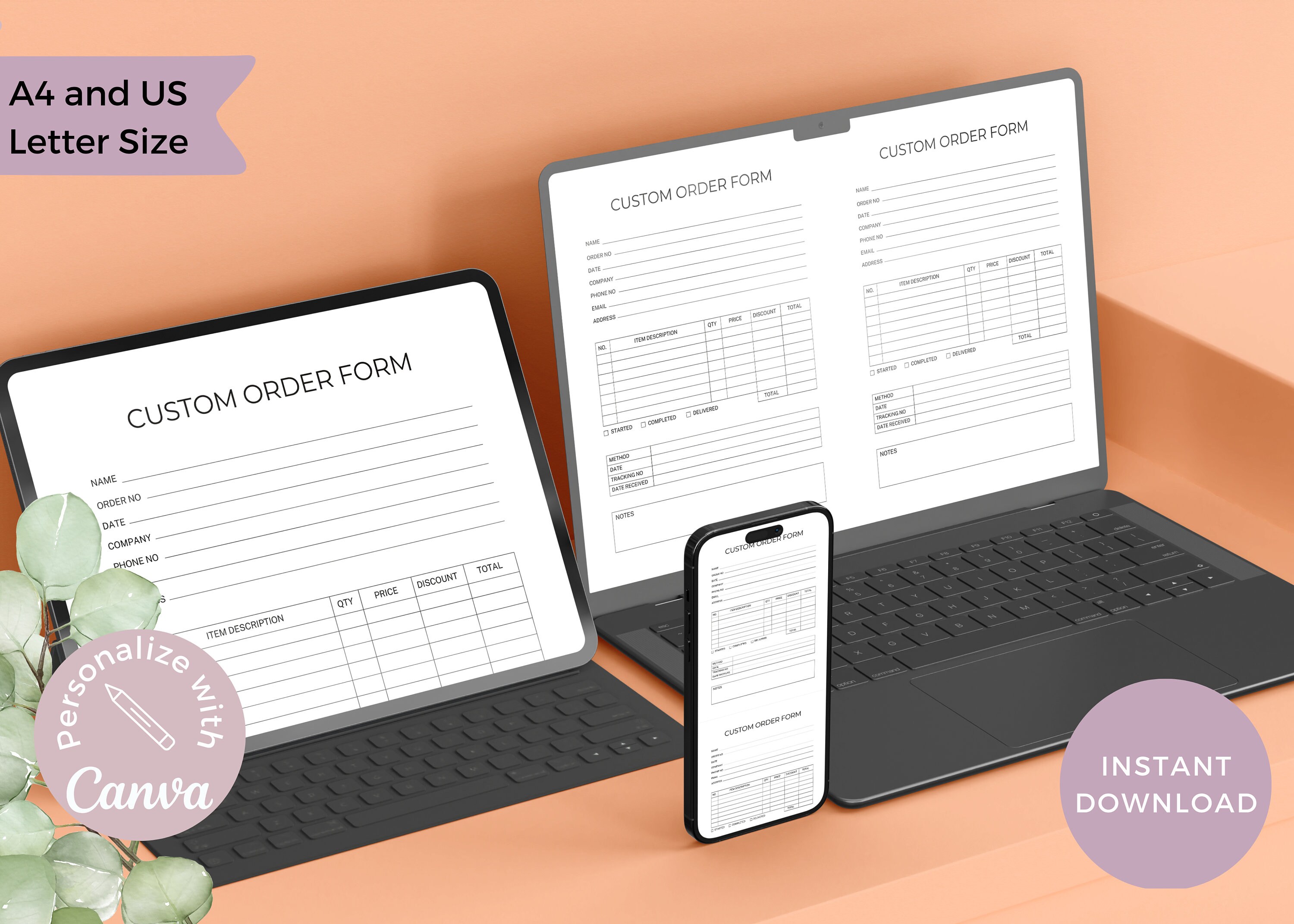 Printable Custom Order Form Template for Small Business Custom Order ...