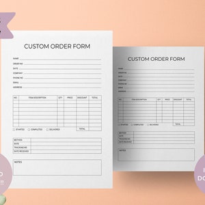 Printable Custom Order Form Template for Small Business Custom - Etsy