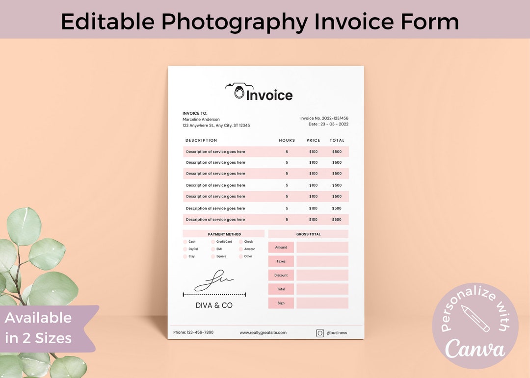 Photography Invoice Template for Small Business Photographer Invoice ...