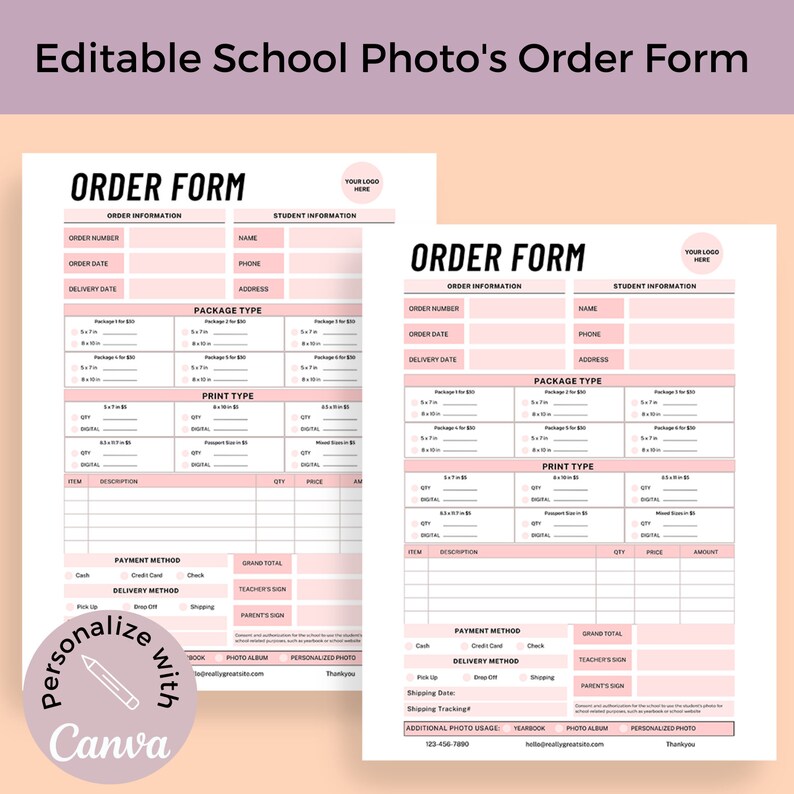 School Photo Order Form for Business Photography Order Form Template ...