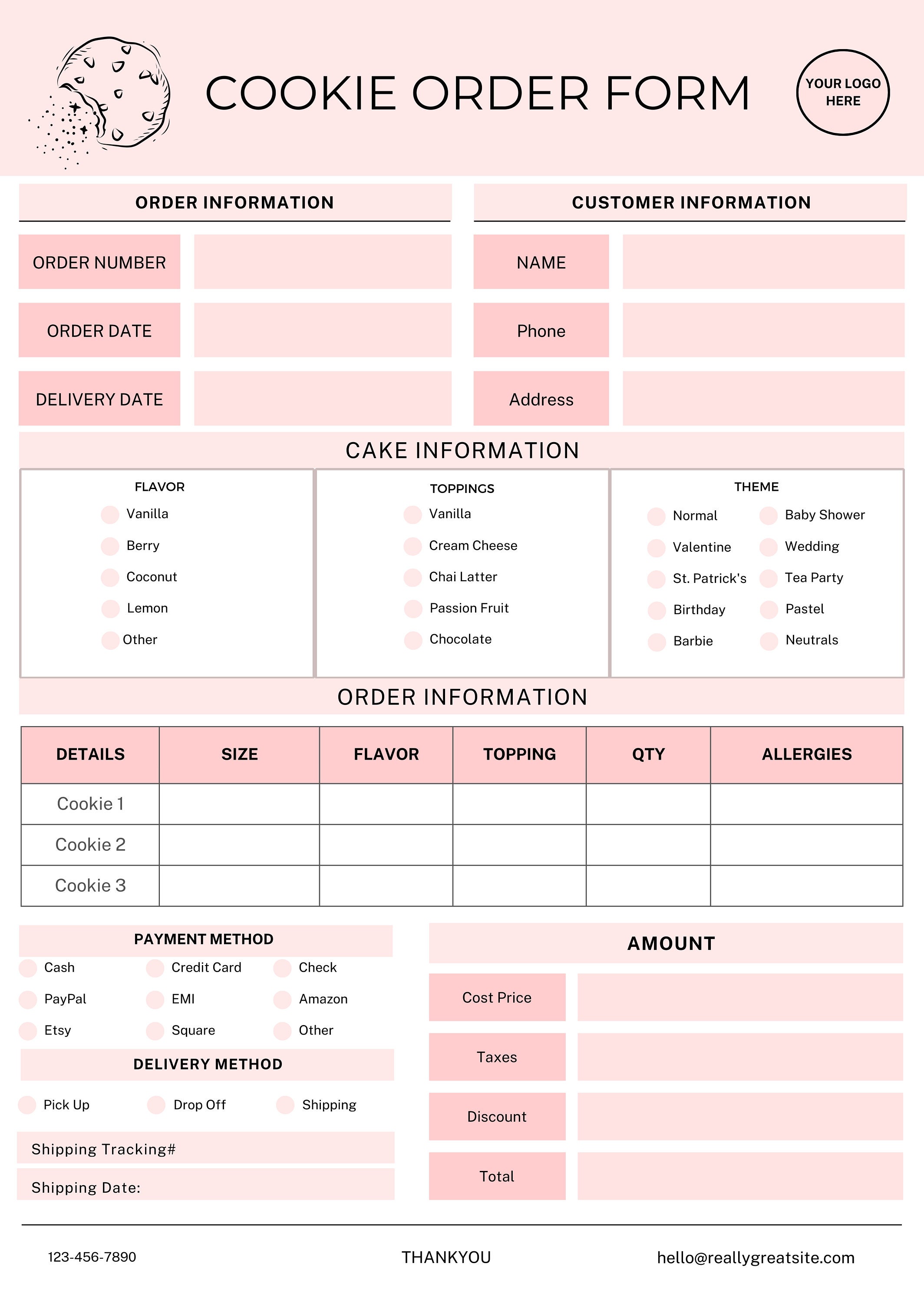 Cookie Order Form Template | Bakery Order Form Template | Small ...