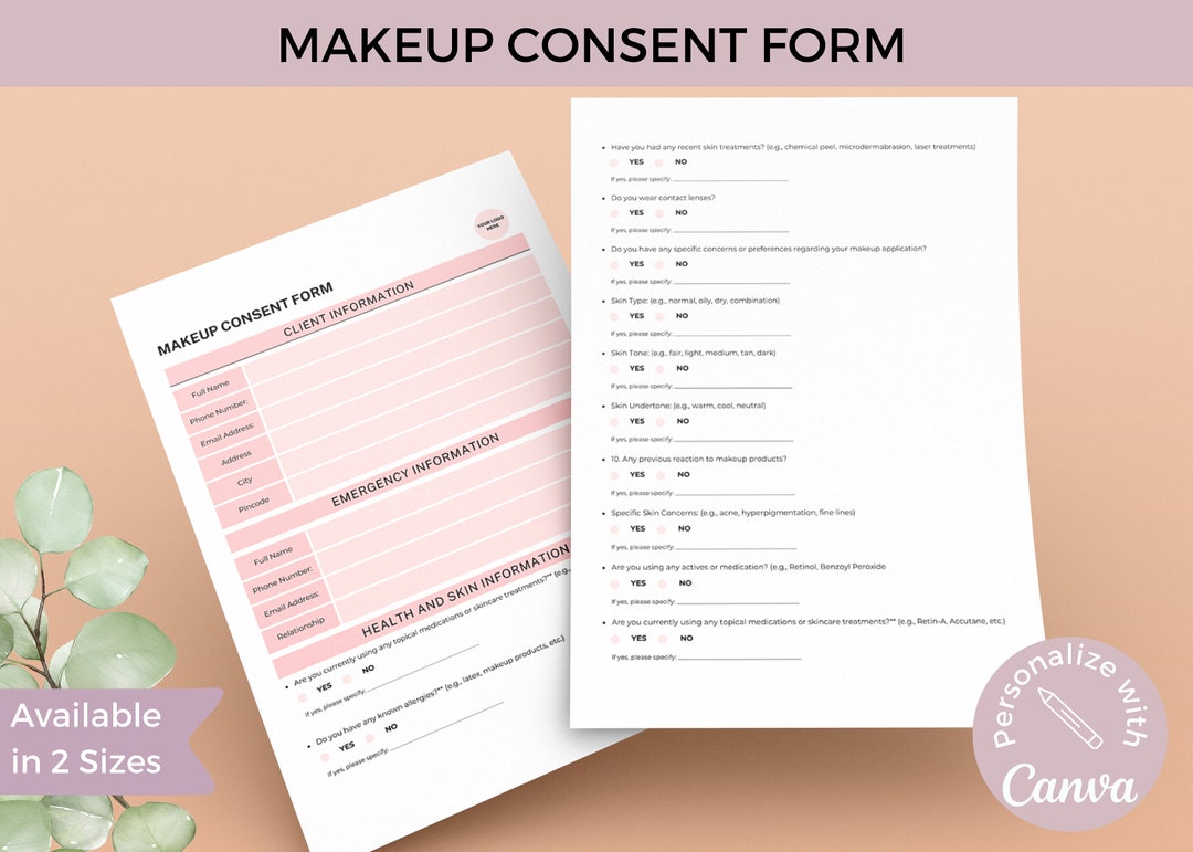 Makeup Consent Form for Artist Editable Makeup Consultation Form for ...