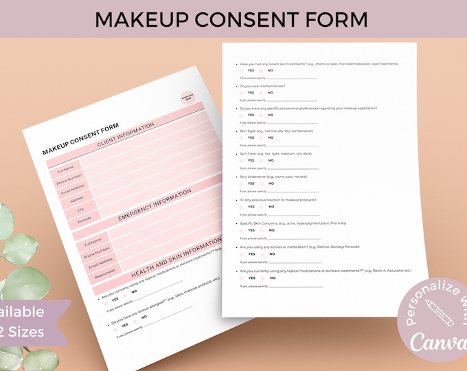 Makeup Release Form, Makeup Artist Consent Form, Makeup Form ...