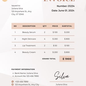 Watercolor Invoice Template Printable Invoice Custom Order - Etsy
