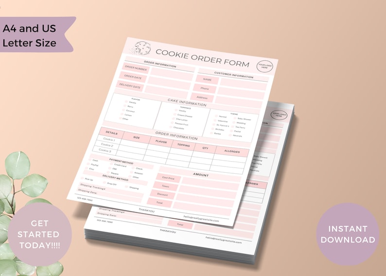 Cookie Order Form Template | Bakery Order Form Template | Small ...