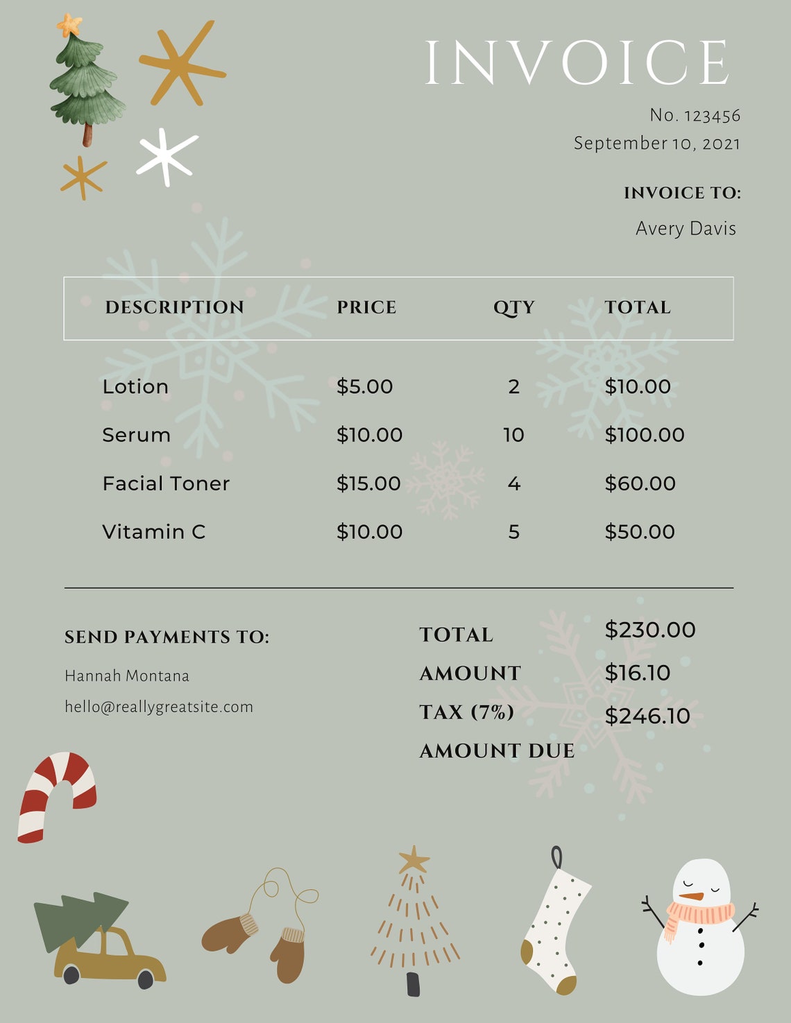 Christmas Theme Invoice Template Printable Invoice Custom - Etsy