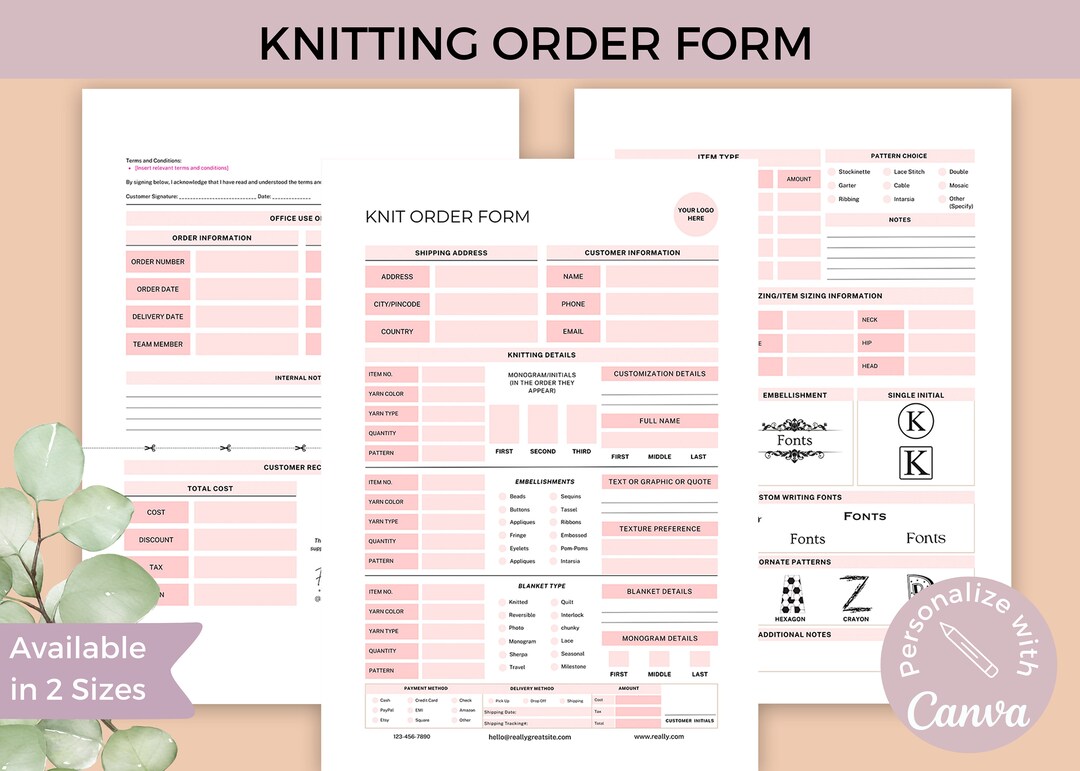 3 Page Editable Knitting Order Form Template for Knitting Business ...